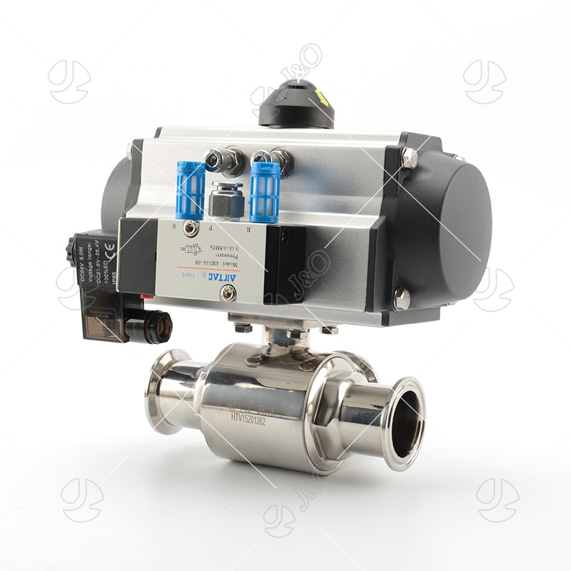 Sanitary Stainless Steel Pneumatic 3-Way Ball Valve With Solenoid Valve ...