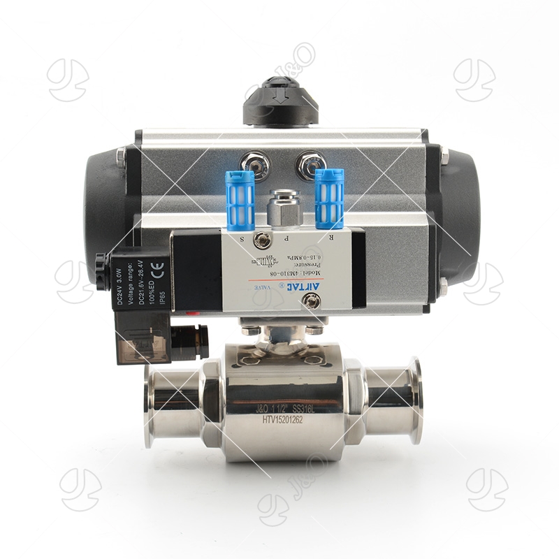 Sanitary Stainless Steel Pneumatic 3-Way Ball Valve With Solenoid Valve ...